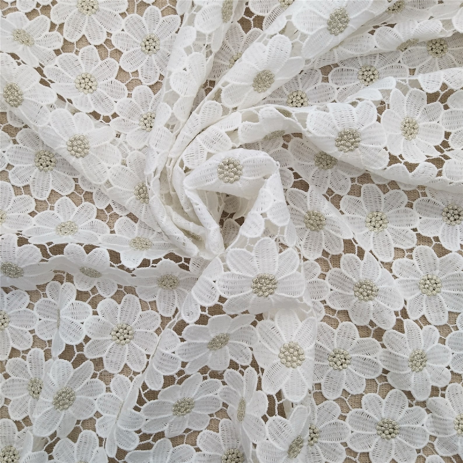 Tela de encaje floral tela de margarita de color blanco y | Etsy