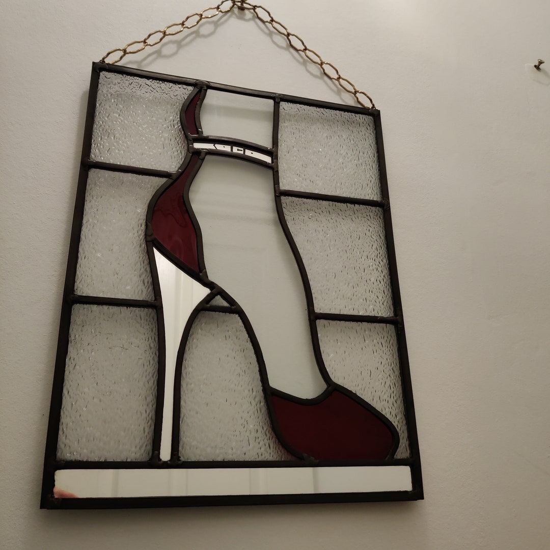 Stained Glass Panel. Handmade. Shoe Design. Mirror, Clear Glass and ...