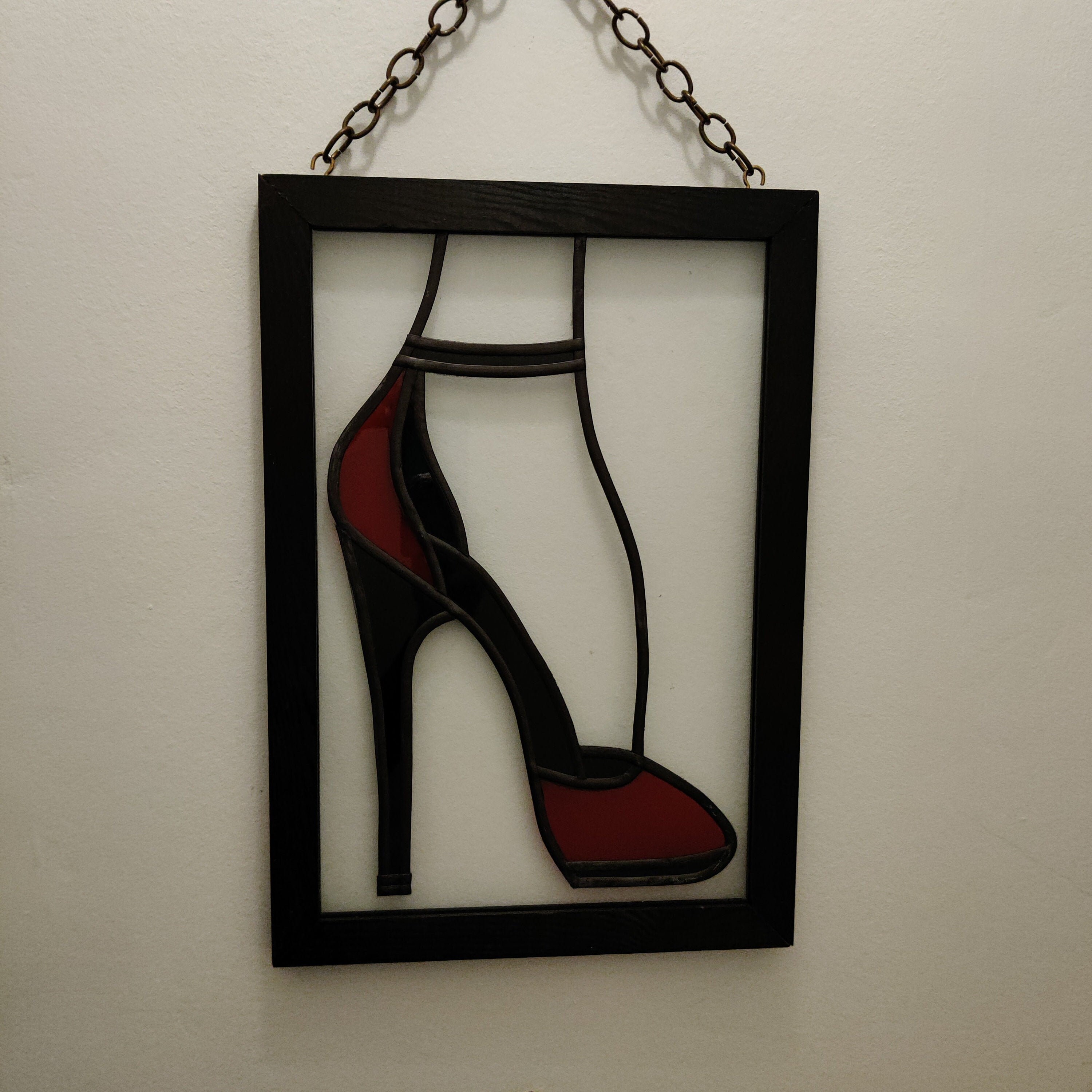 Faux Stained Glass Panel. Handmade Shoe Design With Hanging Chain ...