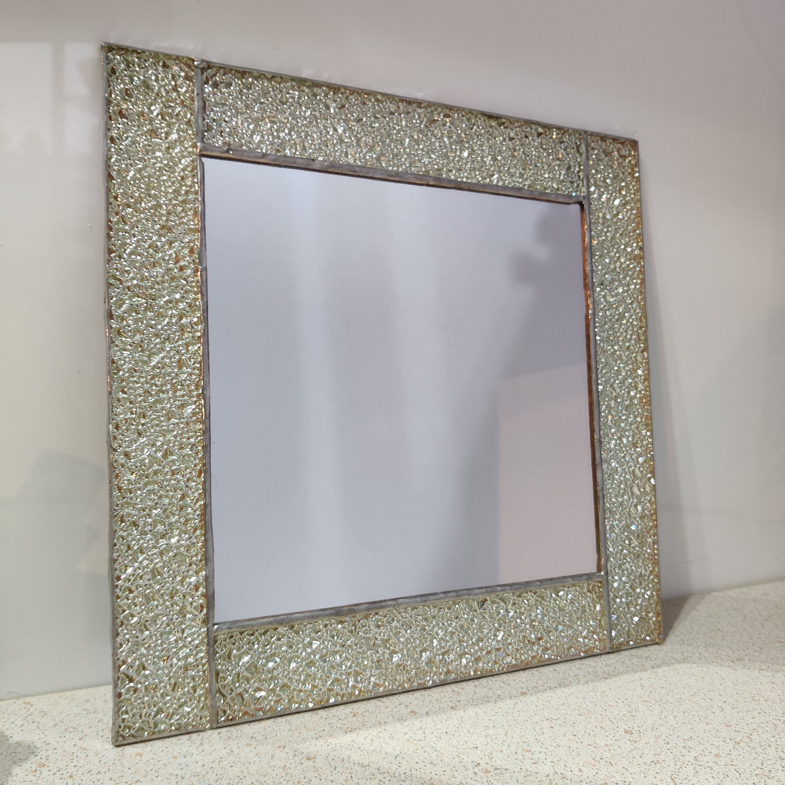 Tiffany Copper Foil Mirror. Shiny textured mirror Frame. 27.5 x 27.5cm ...