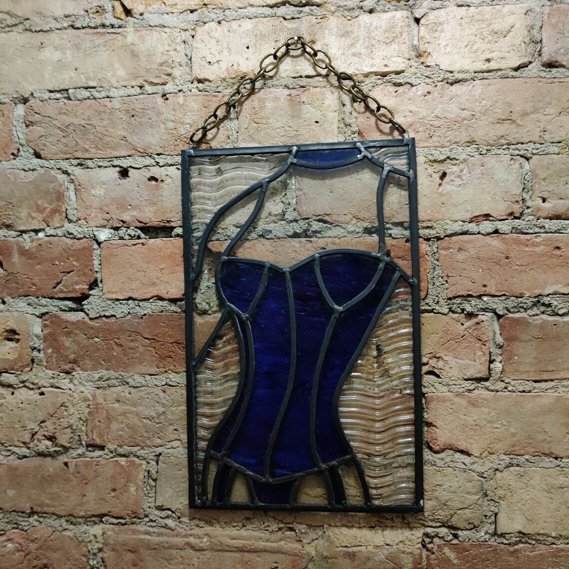 Stained Glass Panel. Handmade. Female Corset Design. Textured Clear ...