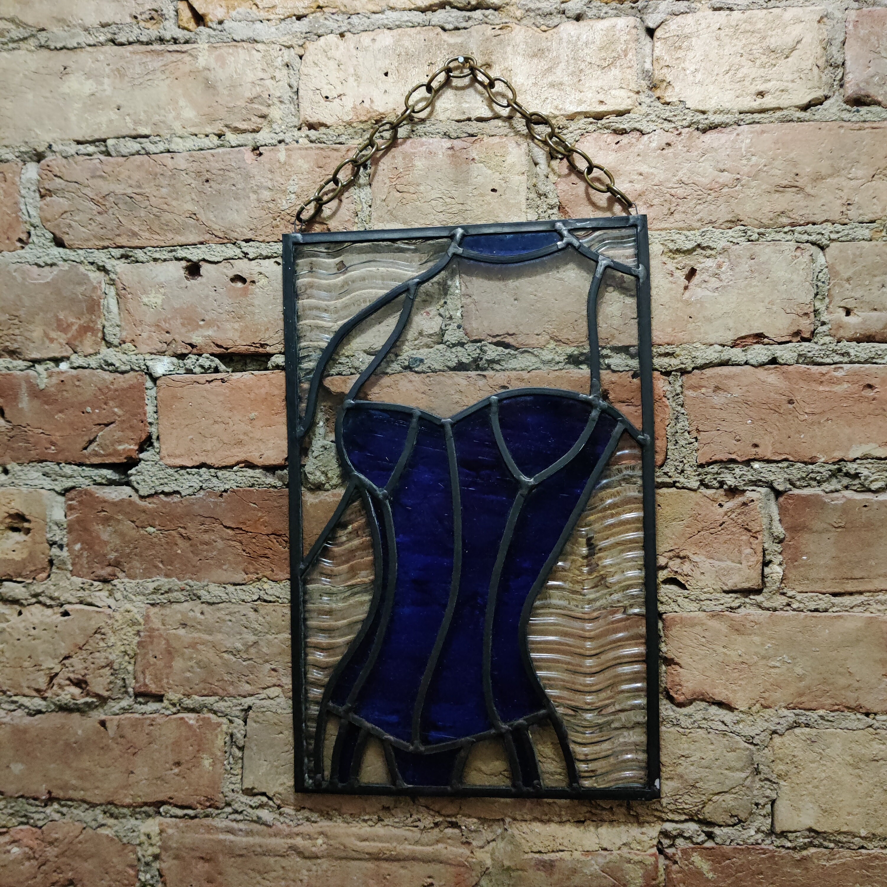 Stained Glass Panel. Handmade. Female Corset Design. Textured Clear ...