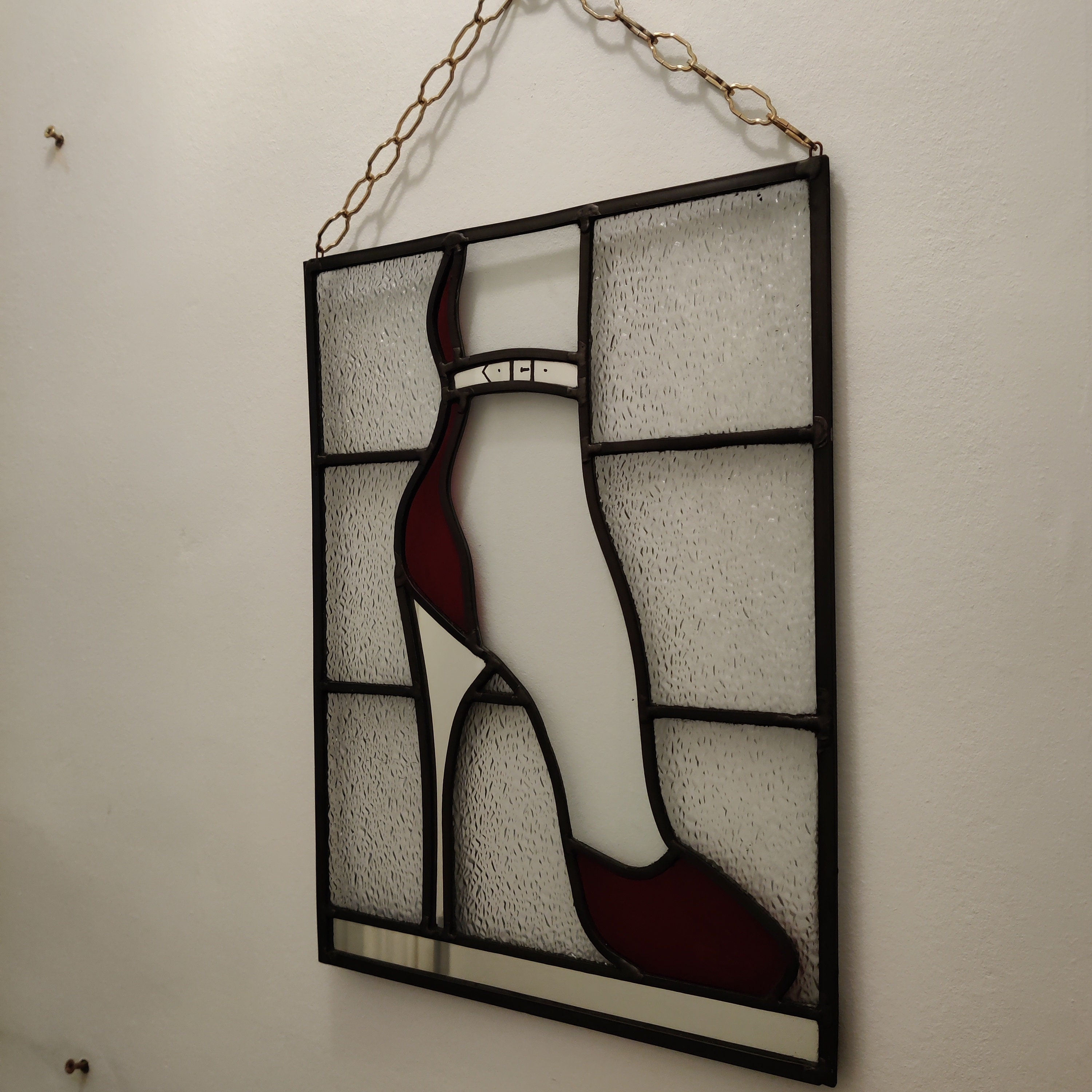 Stained Glass Panel. Handmade. Shoe Design. Mirror, Clear Glass and ...