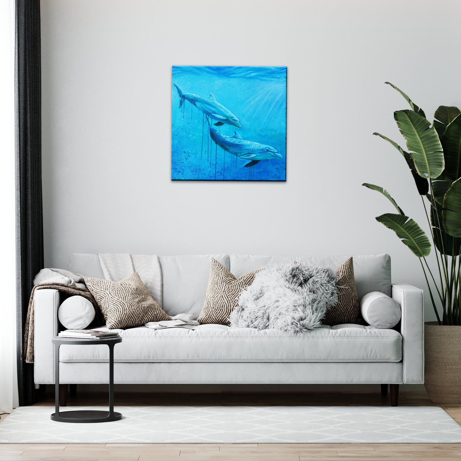 Delfin Kunst, Delfin Kunstwerk, Delfin Malerei, Meer Leben Kunst ...