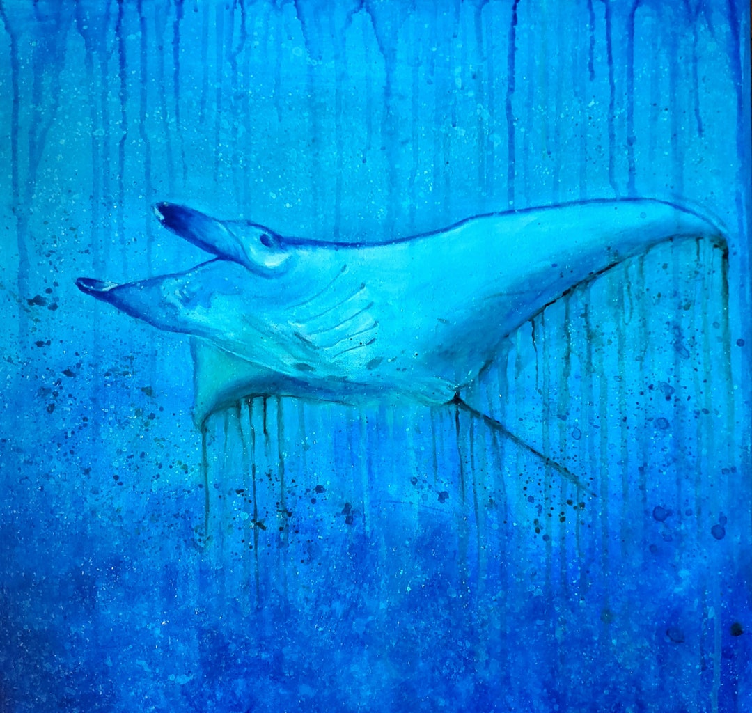 Manta Ray Painting, Manta Ray Art, Sea Life Art, Sea Life Painting, Sea ...