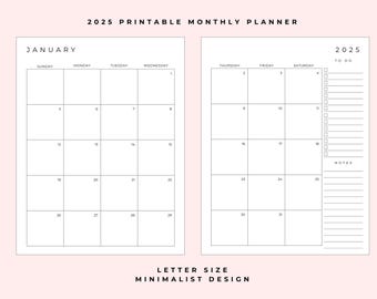 2025 Minimalist Monthly Printable Planner (landscape) - With To-do ...