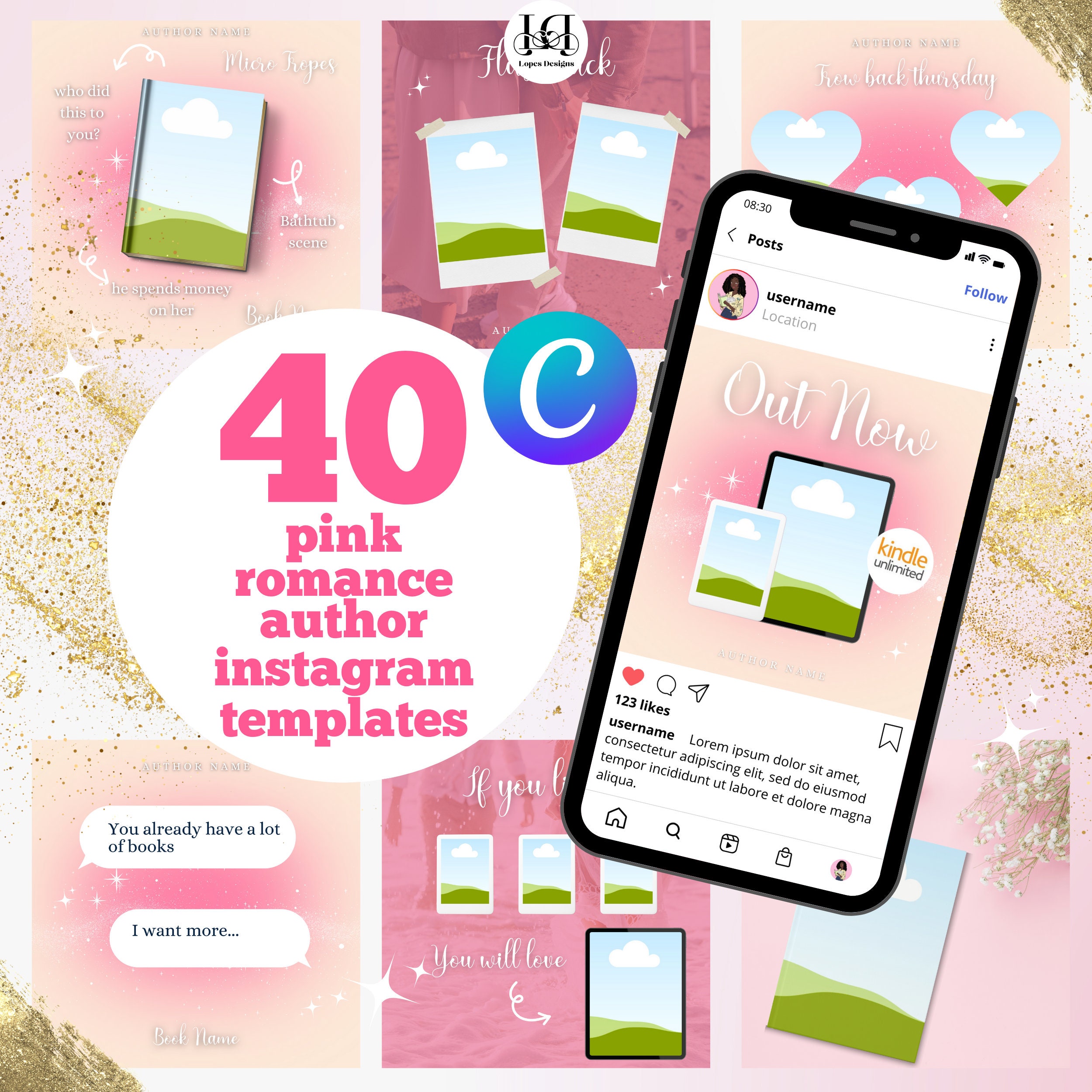 40 Instagram Post Canva Templates for Independent Authors Valentine's ...