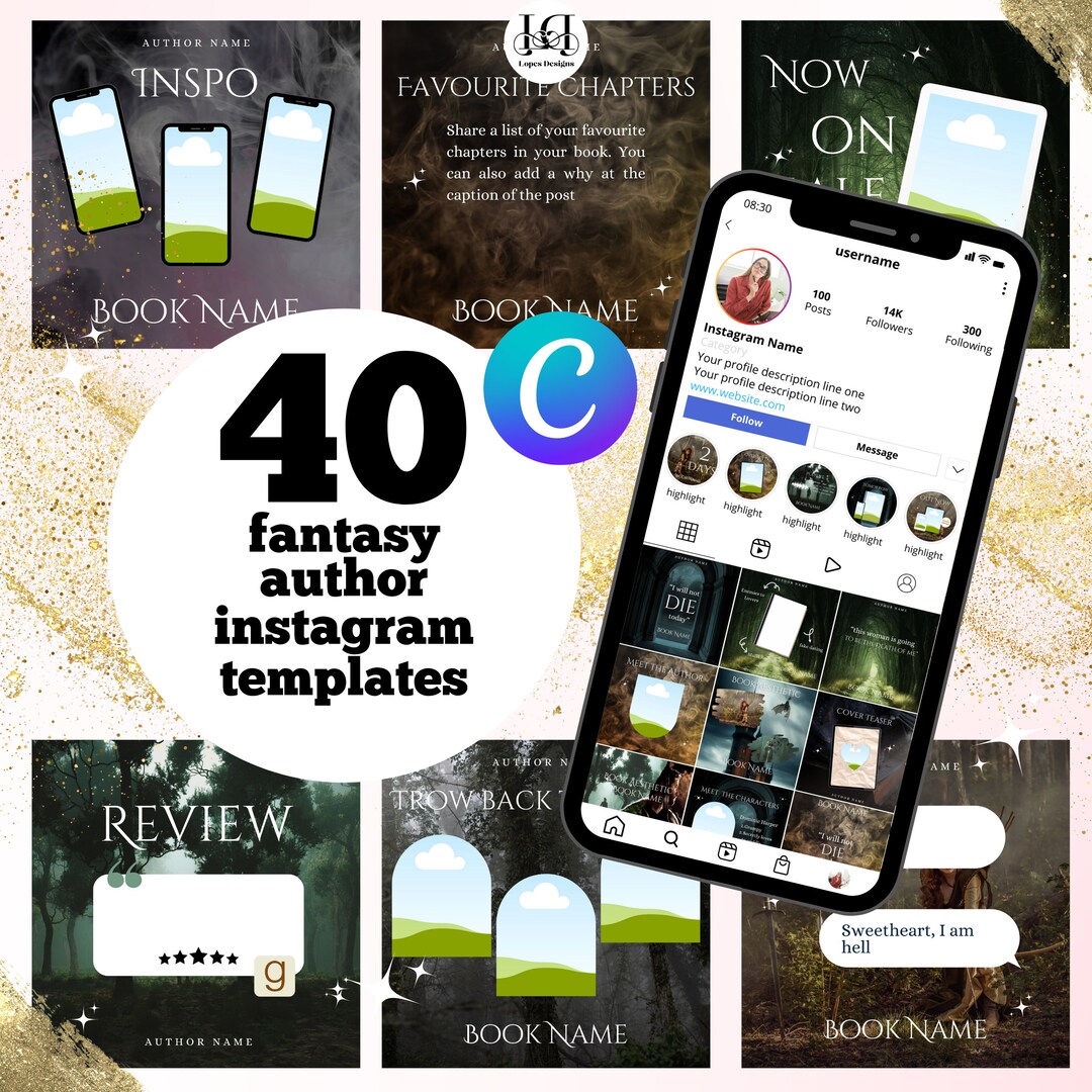 Fantasy Writer Instagram Feed Canva Template Romantasy Author Social ...