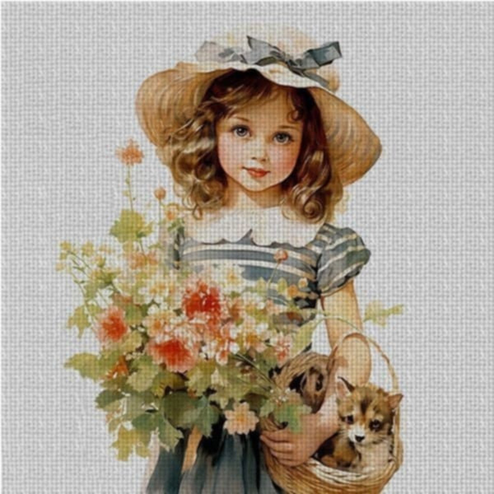 Little Girl Cross Stitch Pattern, Little Girl With Flowers Cross Stitch ...