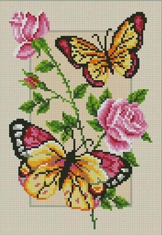 Butterfly Cross Stitch Pattern, Butterfly With Rose Cross Stitch ...