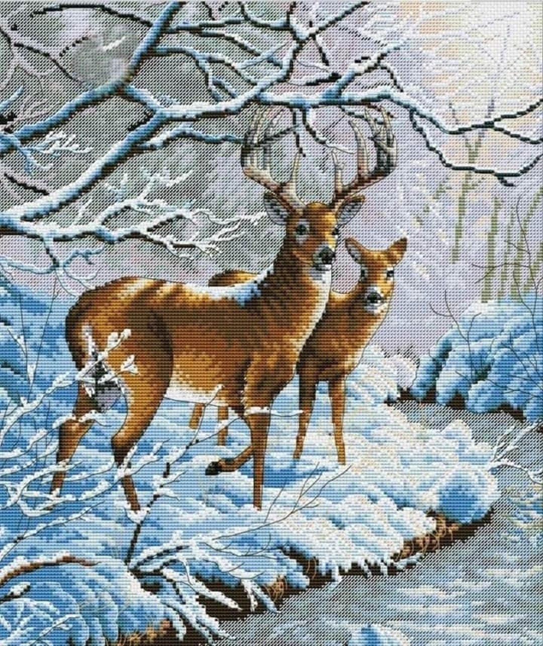 Deer Cross Stitch Pattern, Deer in Snow Cross Stitch Pattern, Winter ...