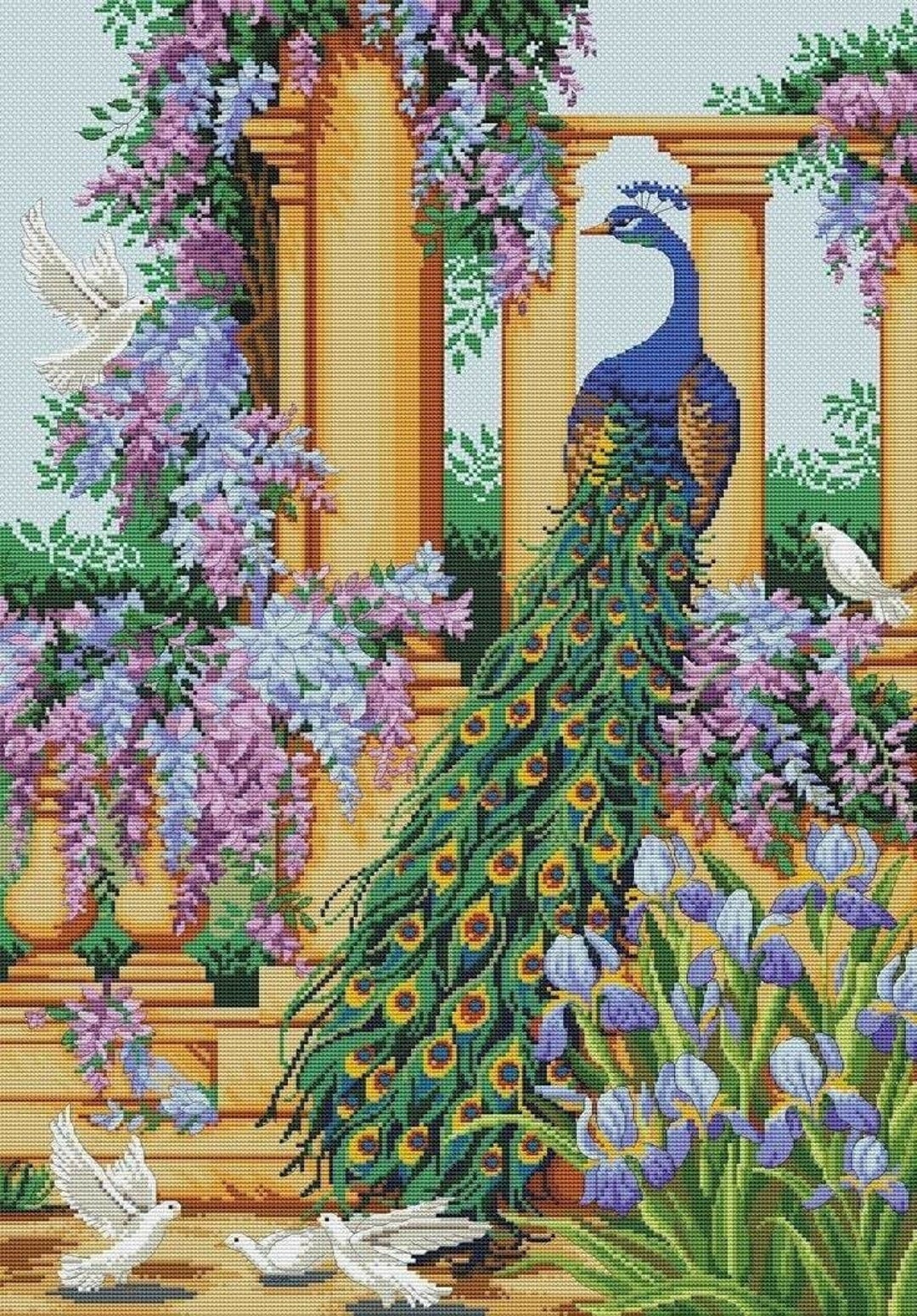 Peacock Cross Stitch Pattern, Peacock in Nature Cross Stitch Pattern ...