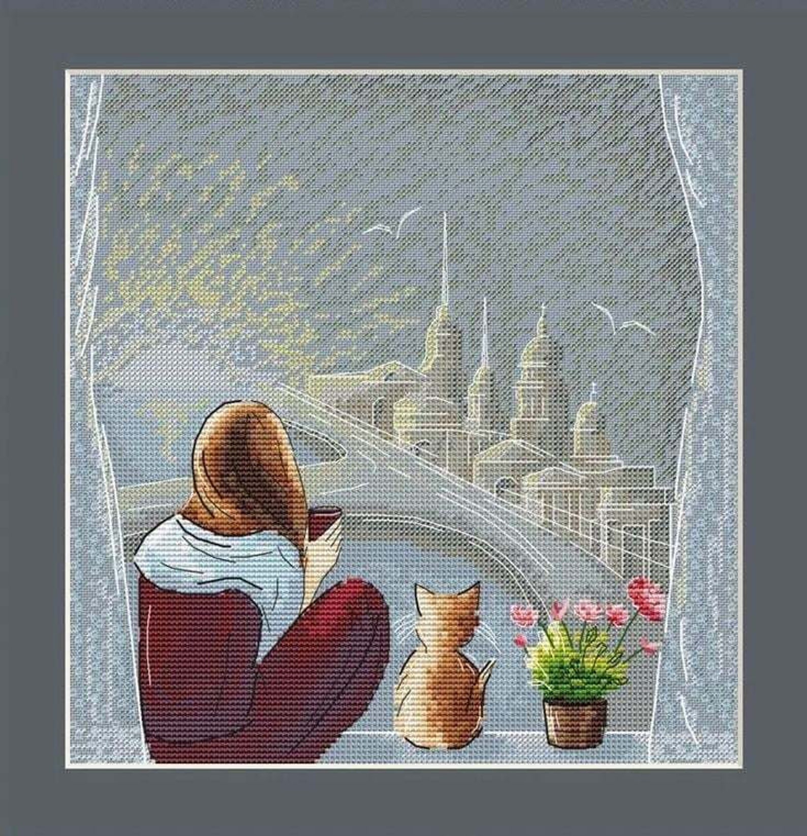 Girl and Cat Cross Stitch Pattern, Cat Cross Stitch, Girl and Cat at ...