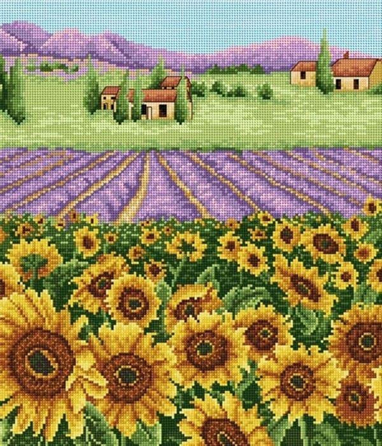 Sunflowers Cross Stitch Pattern Sunflowers in Village Cross - Etsy