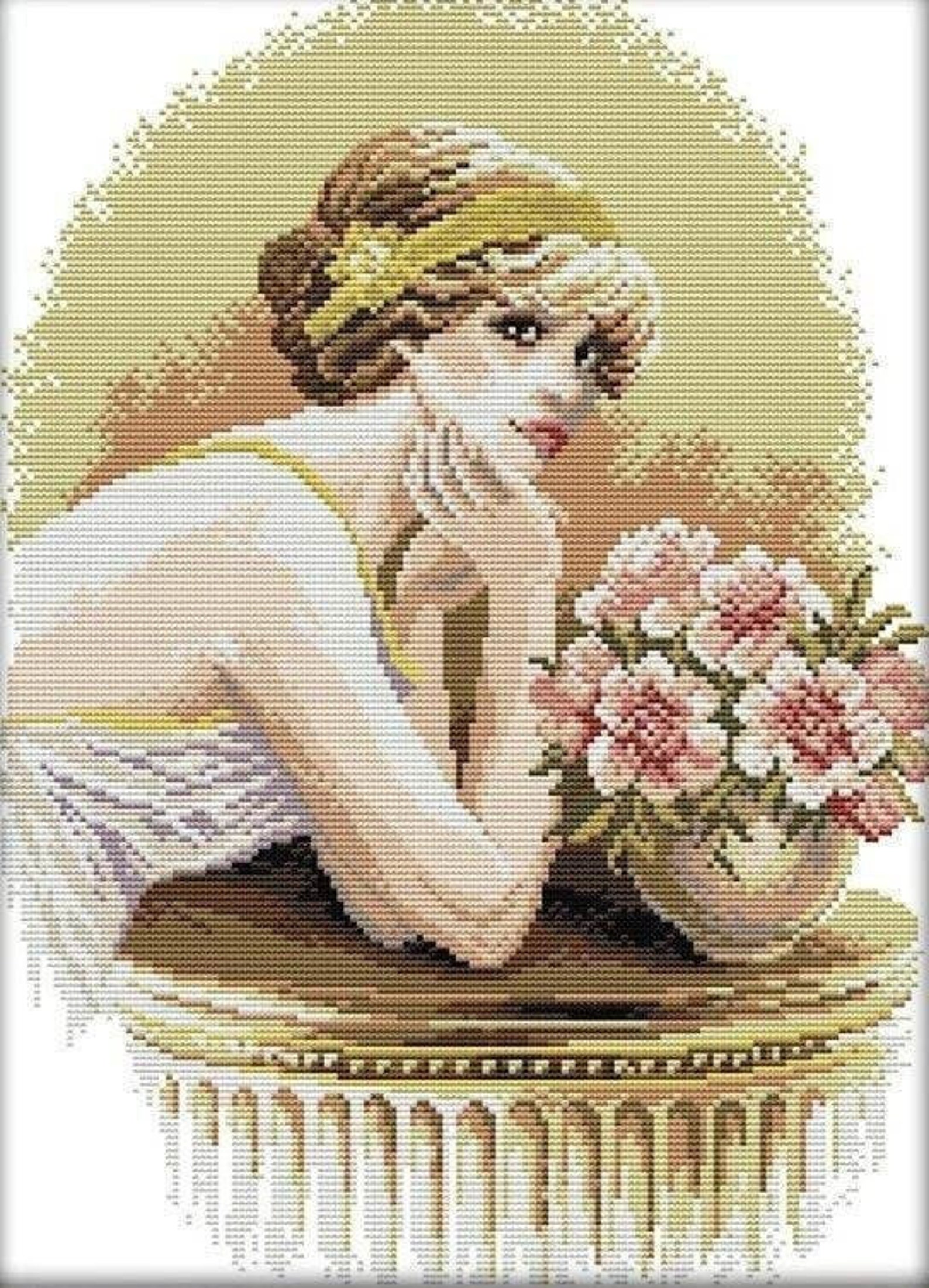 Vintage Woman Cross Stitch Pattern, Woman With Flowers Cross Stitch ...