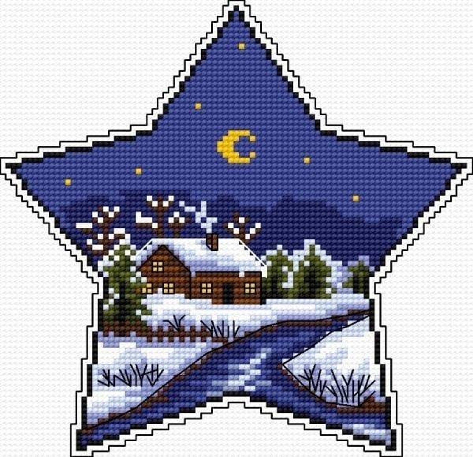 Winter Landscape Cross Stitch Pattern, Snowy Village Cross Stitch ...
