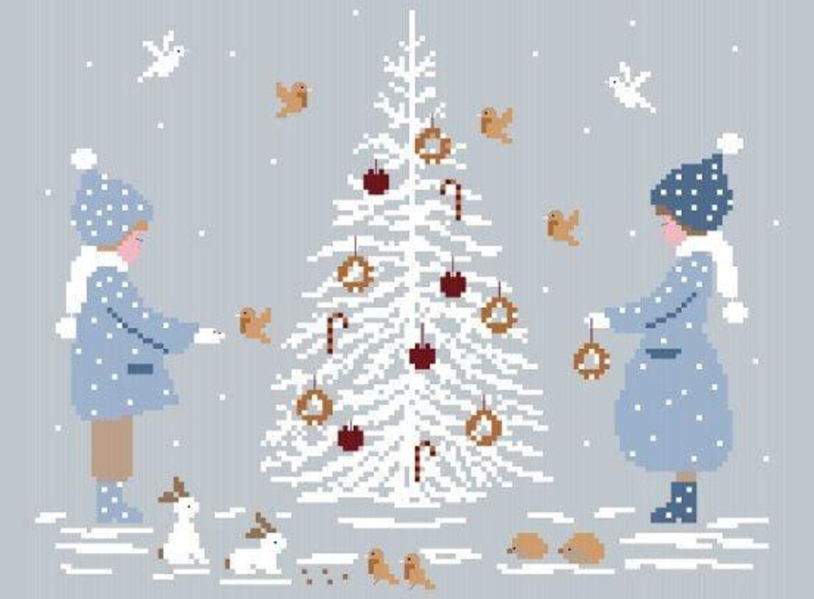 New Year Cross Stitch Pattern, Christmas Cross Stitch, Boy and Girl ...