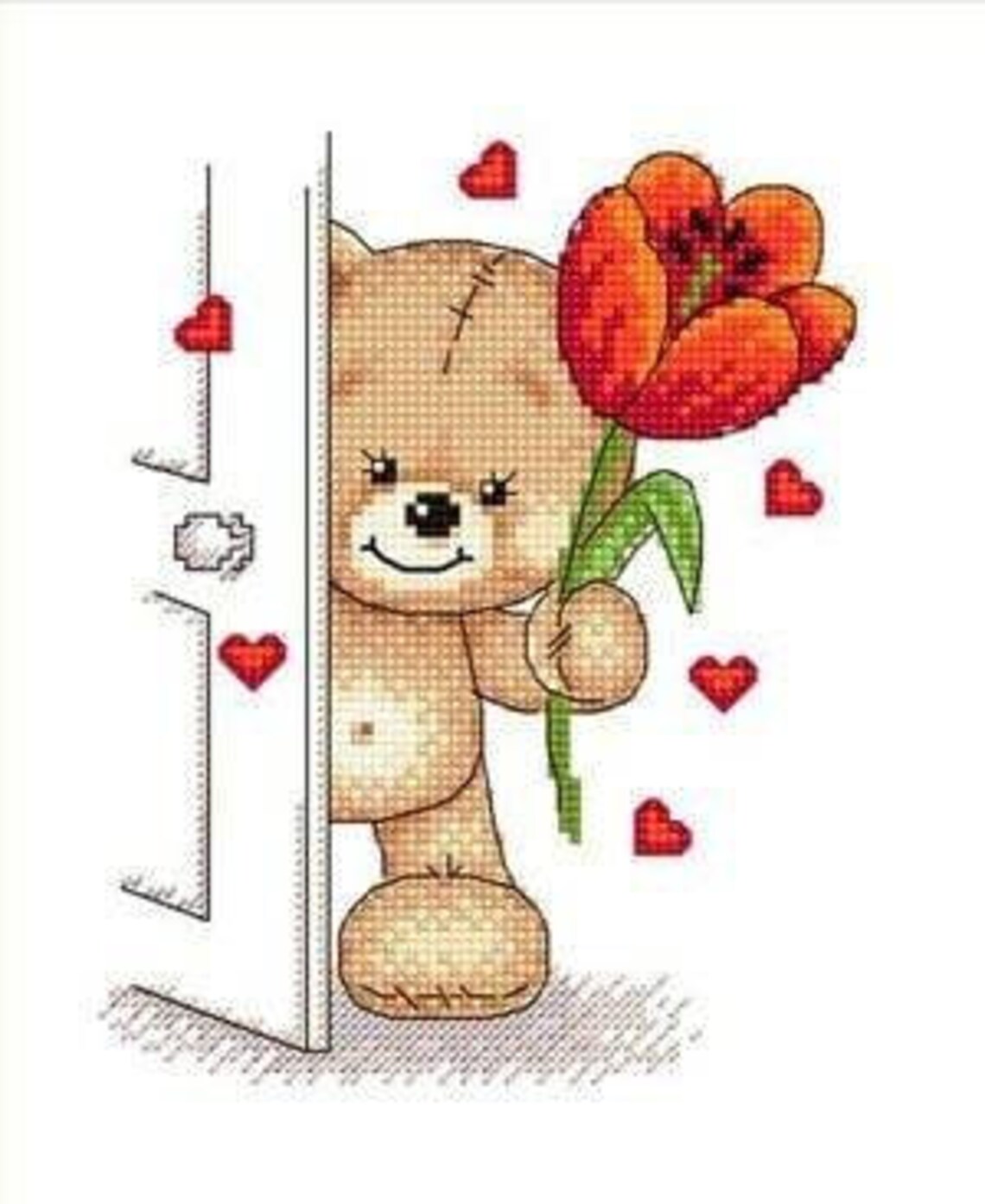 Teddy Bear Cross Stitch Pattern, Teddy Bear With Flower Cross Stitch ...