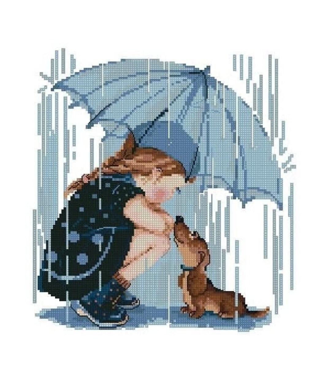 Little Girl Cross Stitch Pattern, Little Girl and Dog Cross Stitch ...