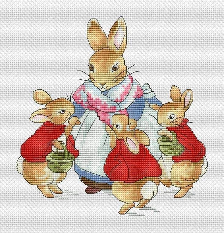 Rabbits Cross Stitch Pattern, Rabbit Family Cross Stitch Pattern - Etsy