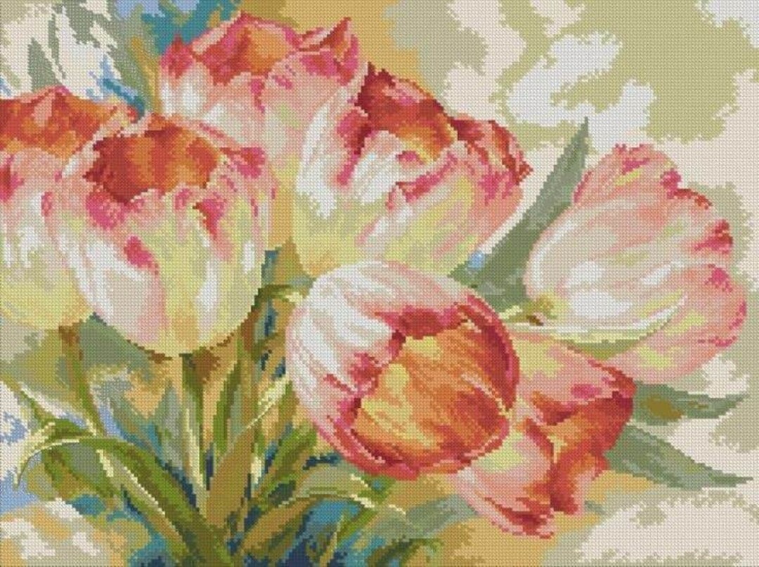 Tulips Cross Stitch Pattern, Flowers Cross Stitch Pattern, Colourful ...