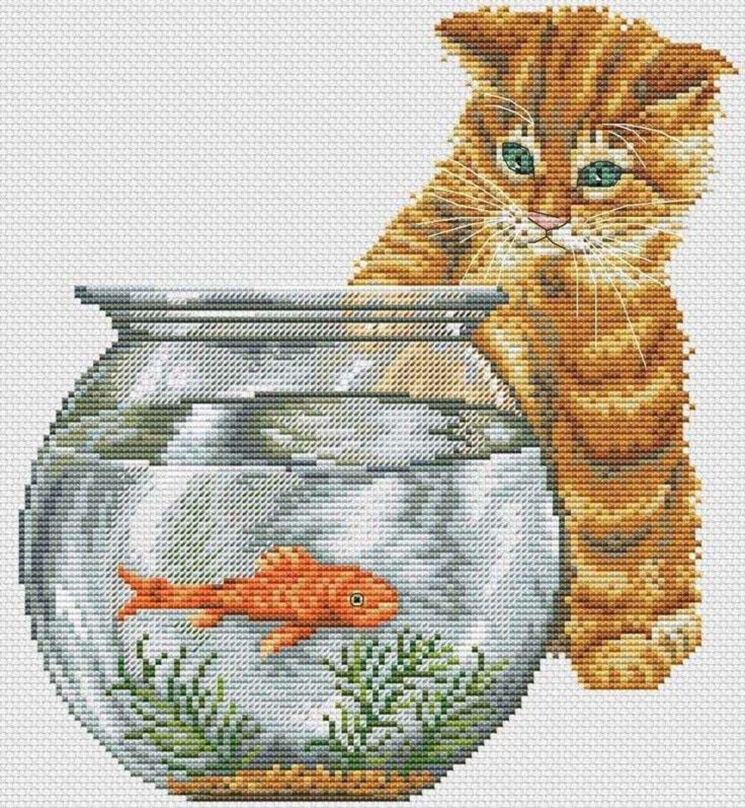 Cat Cross Stitch Pattern, Cat and Fish Cross Stitch, Kitten Cross ...