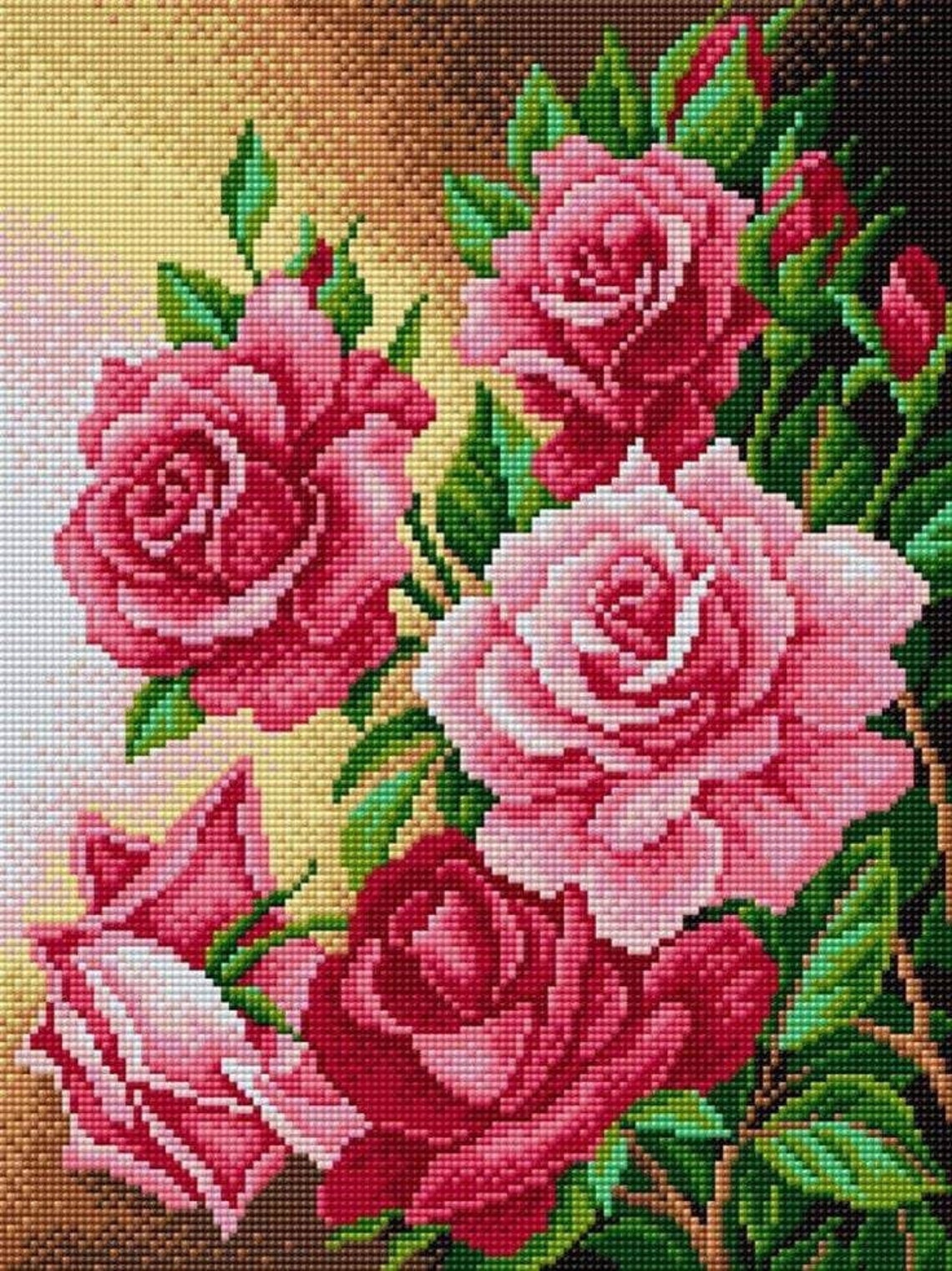 Roses Cross Stitch Pattern, Flowers Cross Stitch Pattern, Pink and Red ...