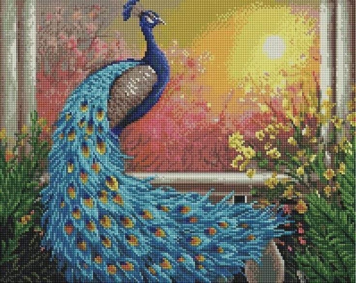 Peacock Cross Stitch Pattern, Peacock and Flowers Cross Stitch, Peacock ...