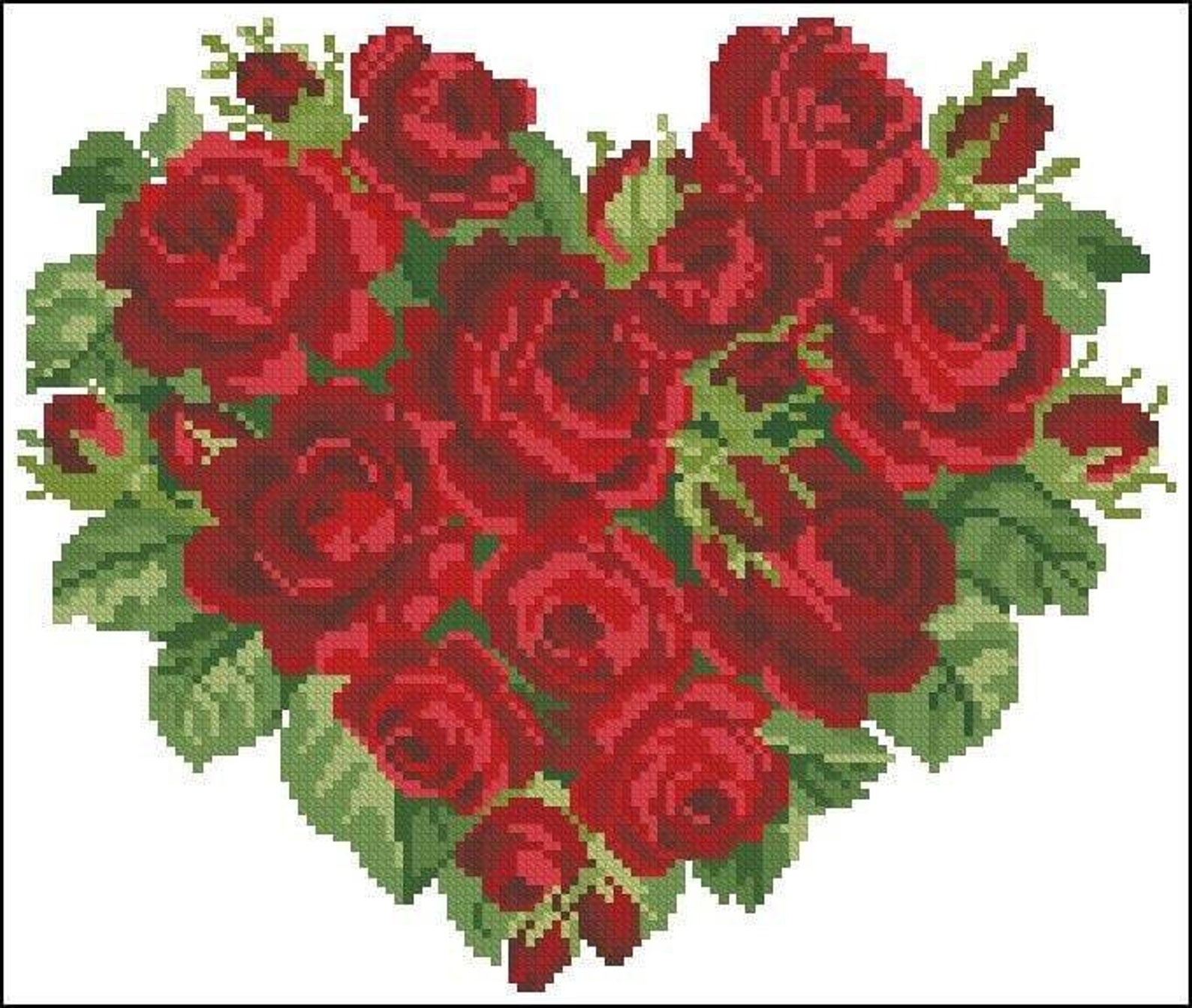 Flowers Cross Stitch Pattern, Roses Cross Stitch, Heart Shaped Roses ...