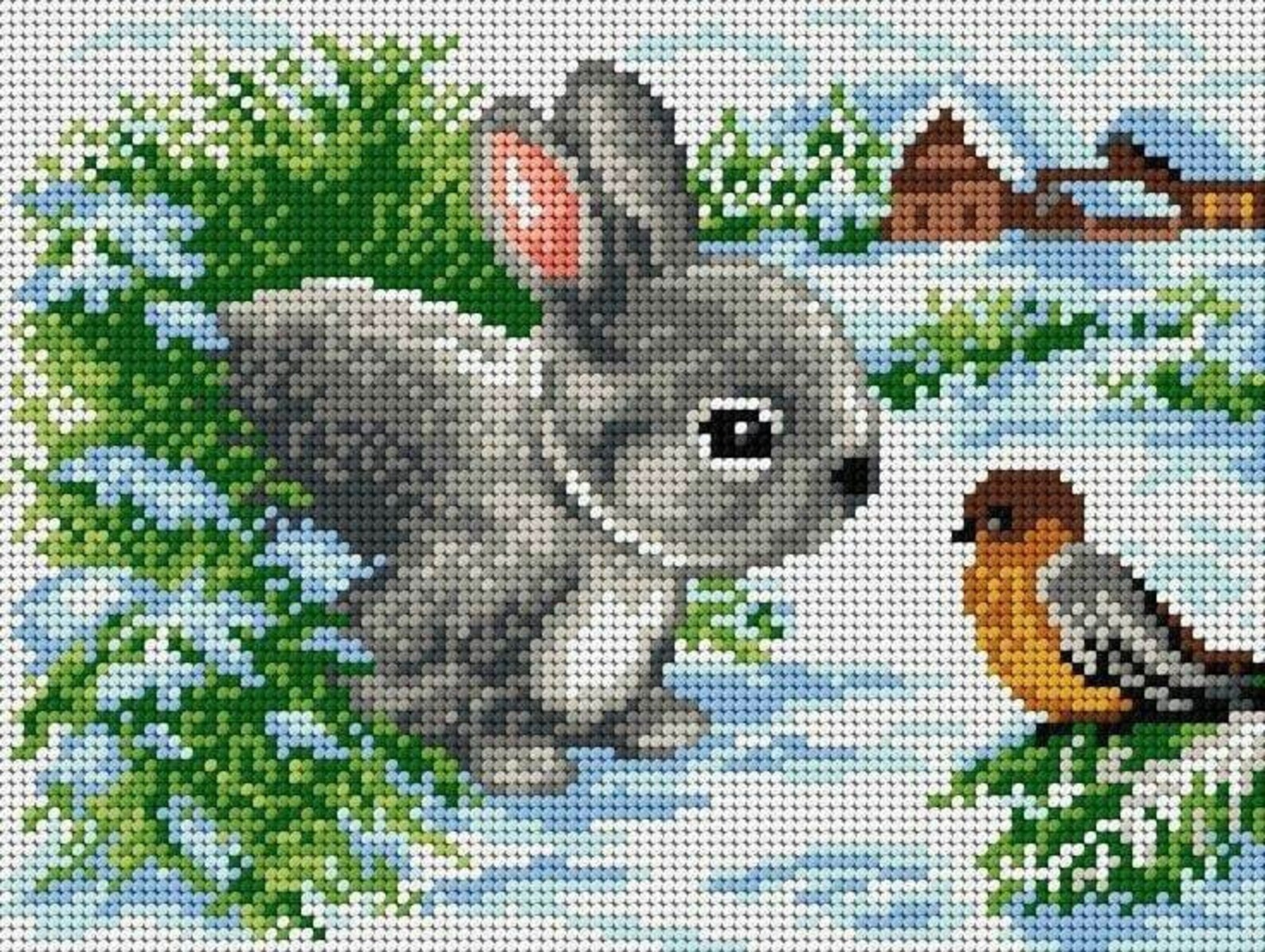 Winter Cross Stitch Pattern, Snow Cross Stitch Pattern, Rabbit and Bird ...