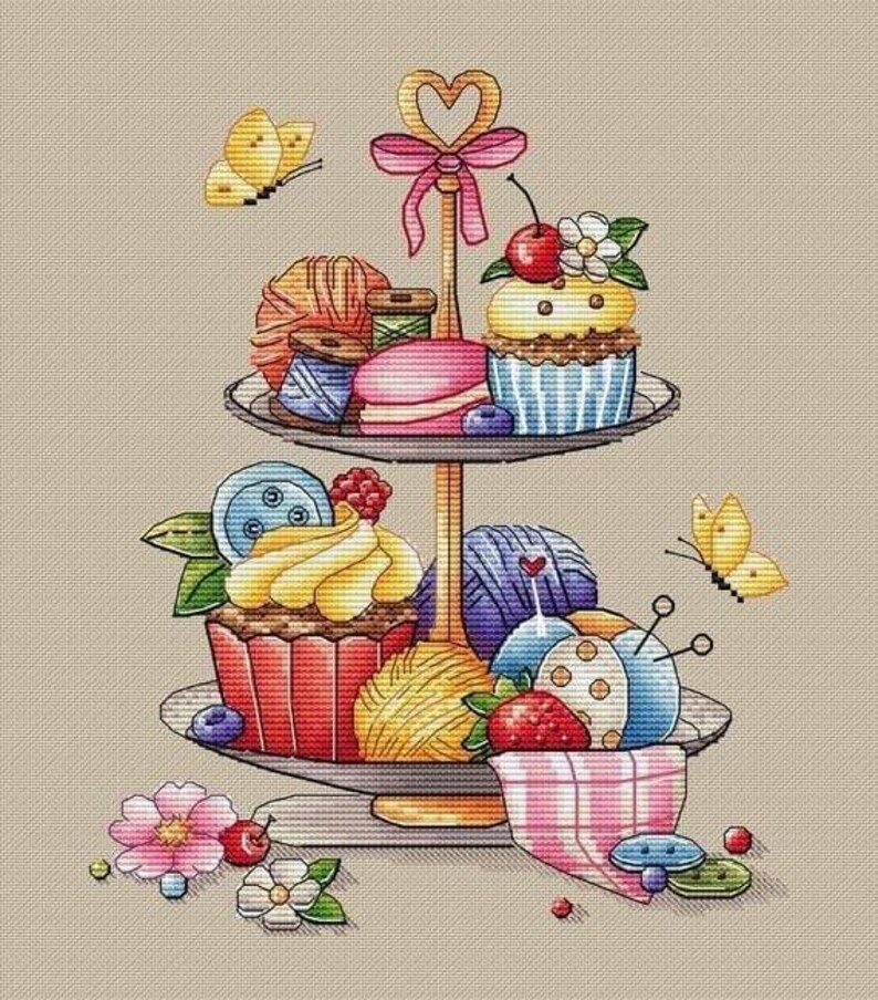 Cupcake Cross Stitch Pattern, Kitchen Cross Stitch Pattern, Sweet Food ...
