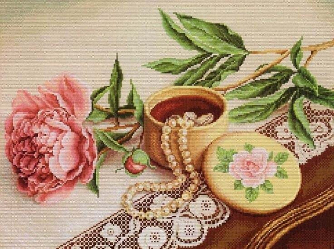 Rose Cross Stitch Pattern Rose and Pearl Bead Cross Stitch - Etsy