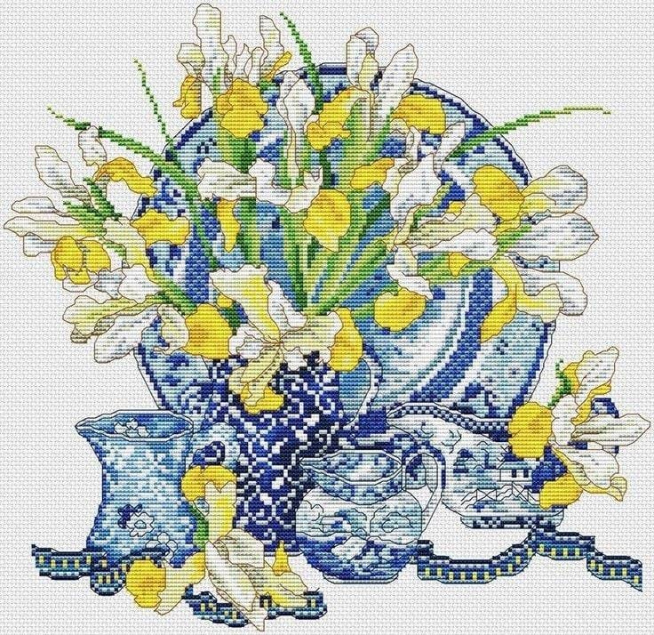 Porcelain Dishes Cross Stitch Pattern, Flowers and China Porcelain ...