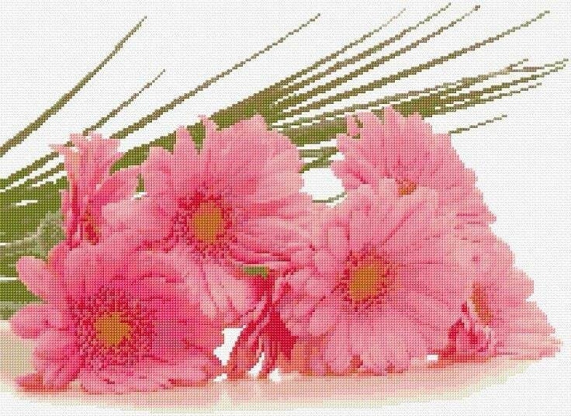 Pink Flowers Cross Stitch Pattern, Flowers Cross Stitch, Floral Cross ...