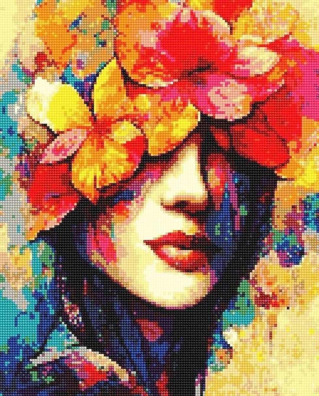 Woman Cross Stitch Pattern, Colorful Woman's Portrait Cross Stitch ...