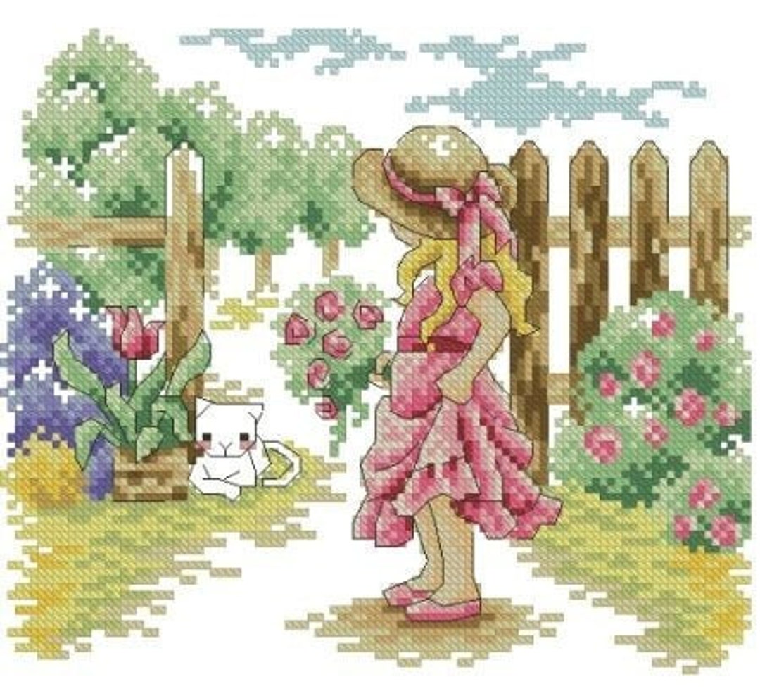 Little Girl Cross Stitch Pattern, Little Girl in the Garden Cross ...