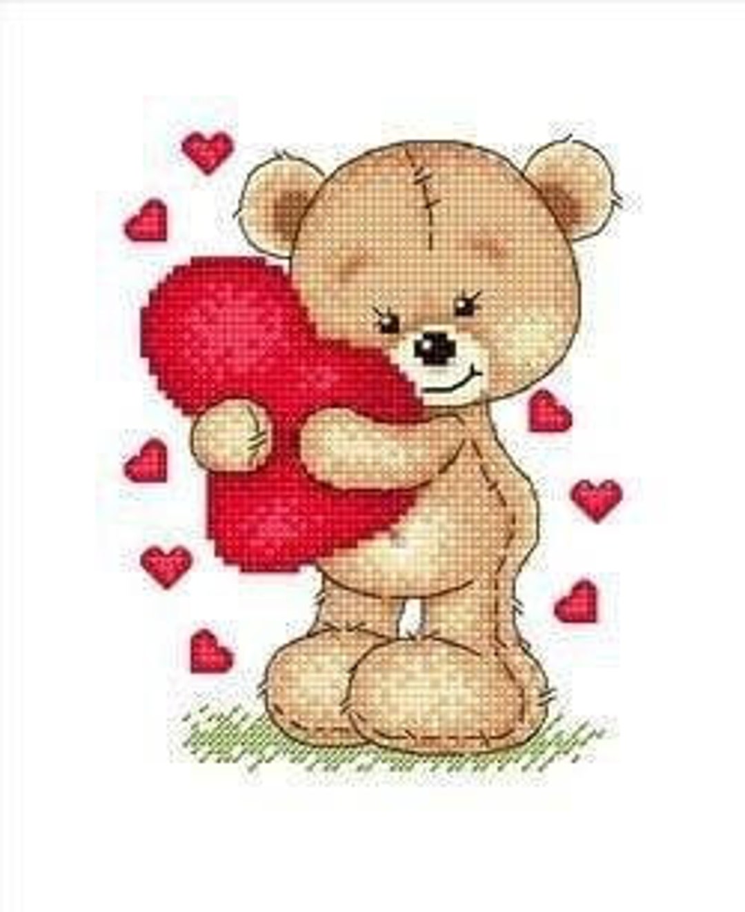 Teddy Beat With Heart Cross Stitch Pattern, Love Cross Stitch Pattern ...