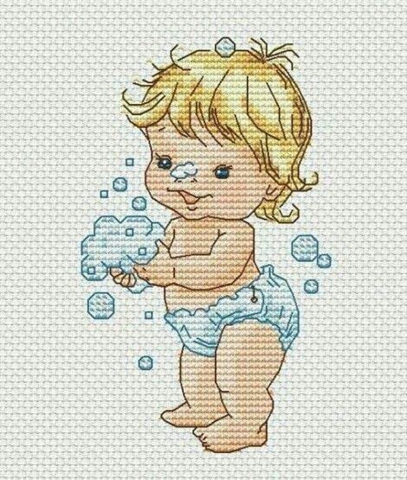 Baby Cross Stitch Pattern, Little Baby Love Bathing Cross Stitch ...