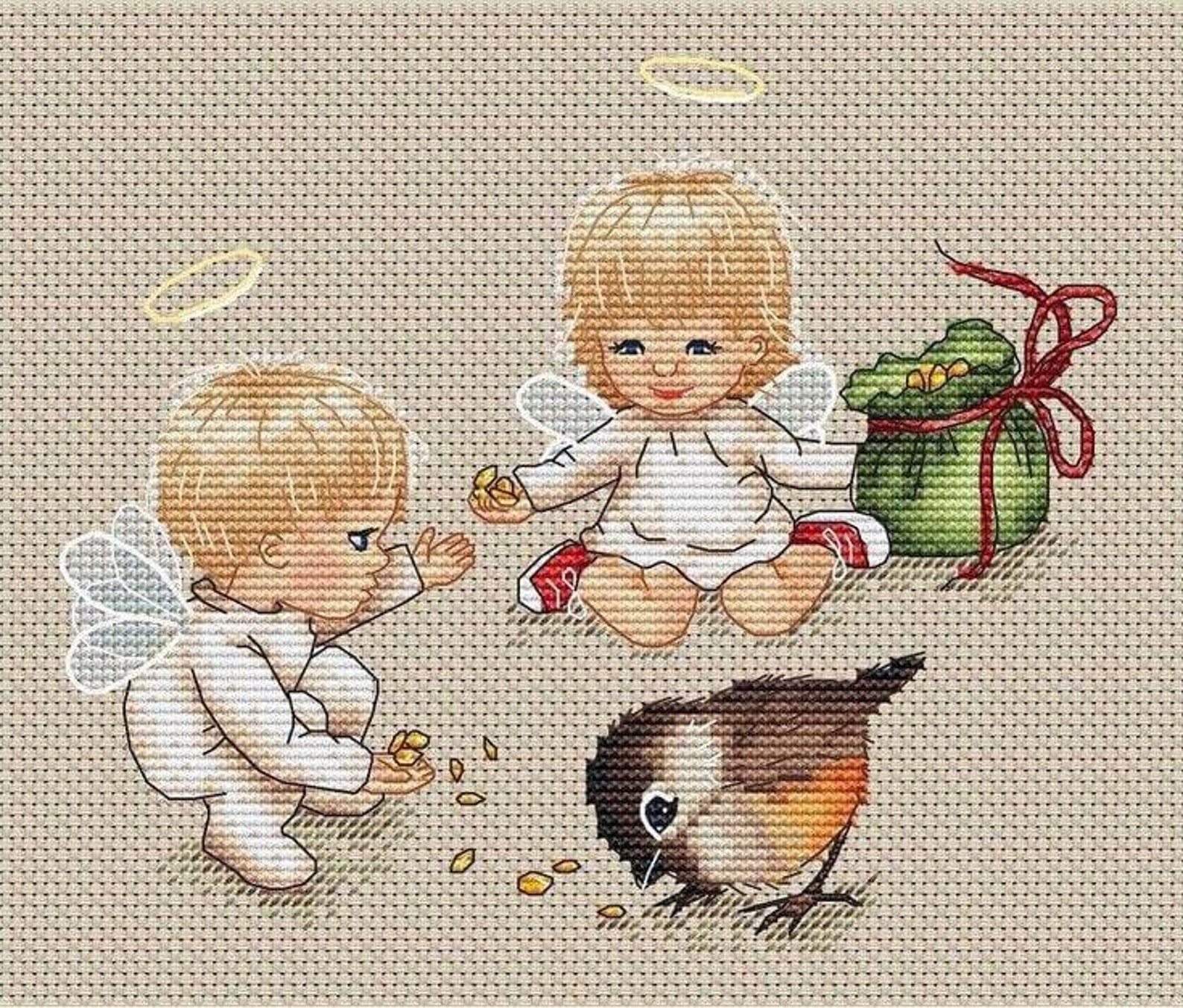 Angels Cross Stitch Pattern, Little Baby Angels and Bird Cross Stitch ...