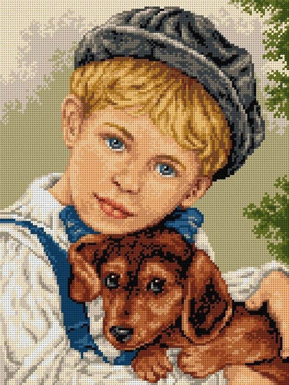 Little Boy and Dog Cross Stitch Pattern, Boy and His Puppy Buddy Cross ...