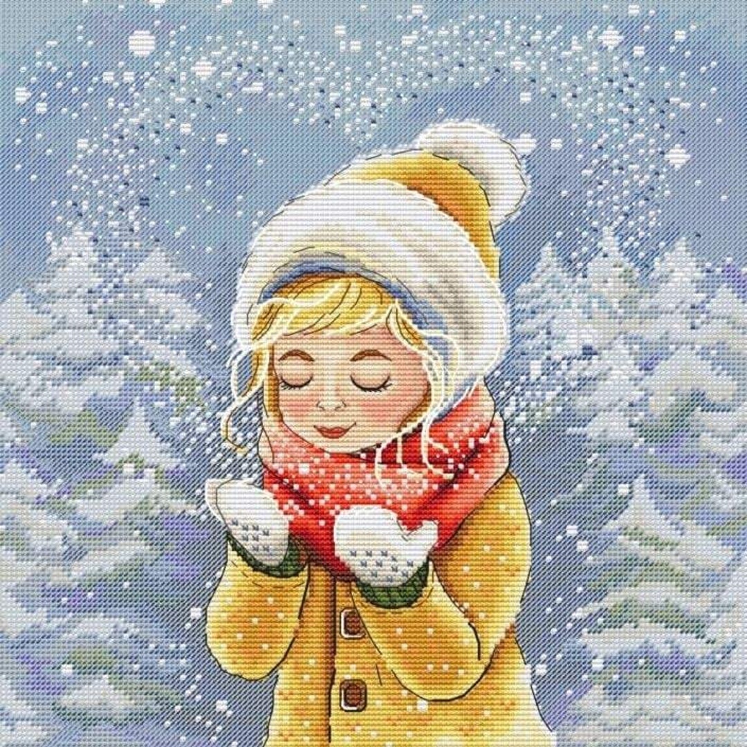 Girl Cross Stitch Pattern, Girl in the Snow Cross Stitch, Winter Cross ...