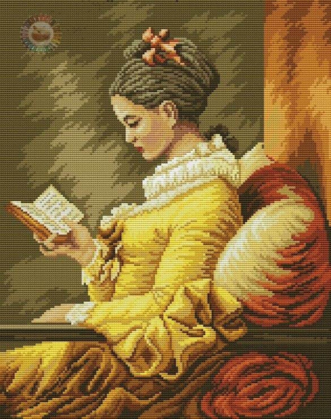 Woman Reading Book Cross Stitch Pattern, Victorian Woman Reading Book ...