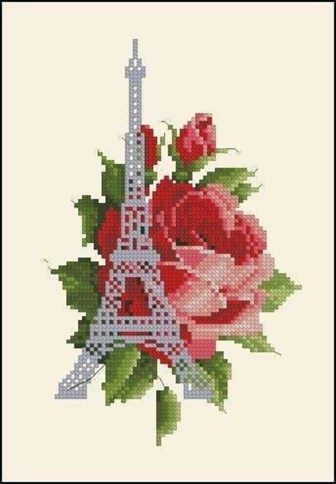Eiffel Tower Cross Stitch Pattern, Rose Cross Stitch Pattern, Flower ...