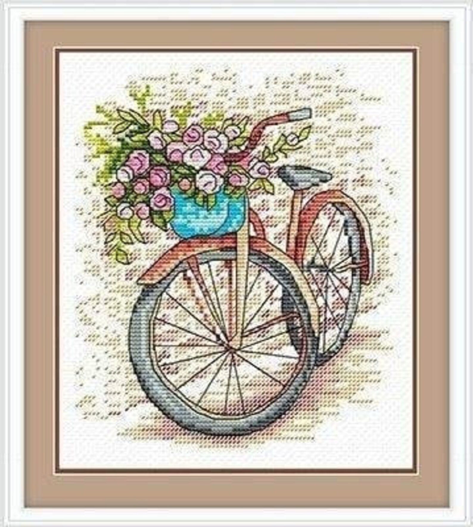 Bicycle and Flowers Cross Stitch Pattern, Flowers Cross Stitch Pattern ...