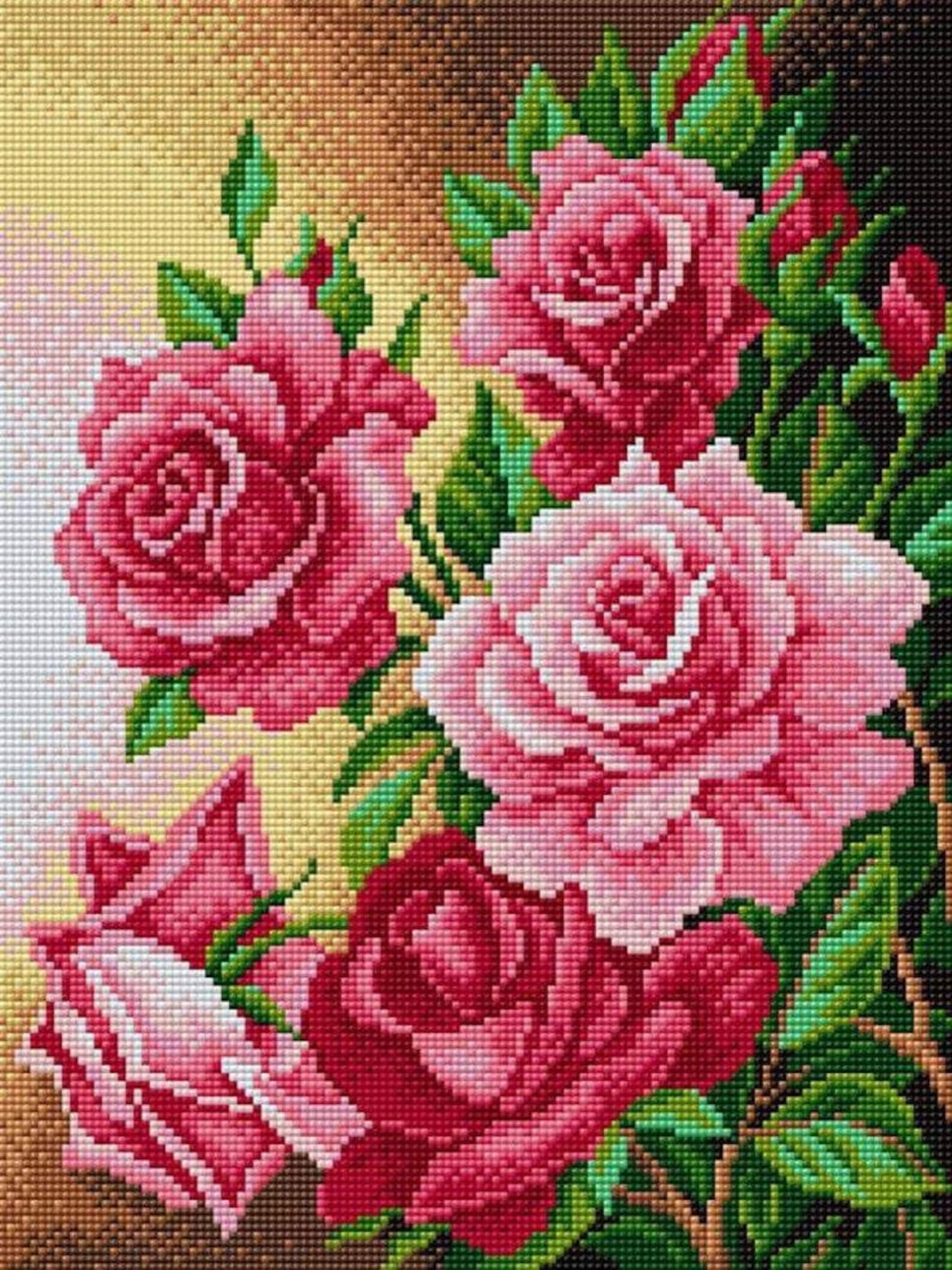 Roses Cross Stitch Pattern, Flowers Cross Stitch Pattern, Pink and Red ...