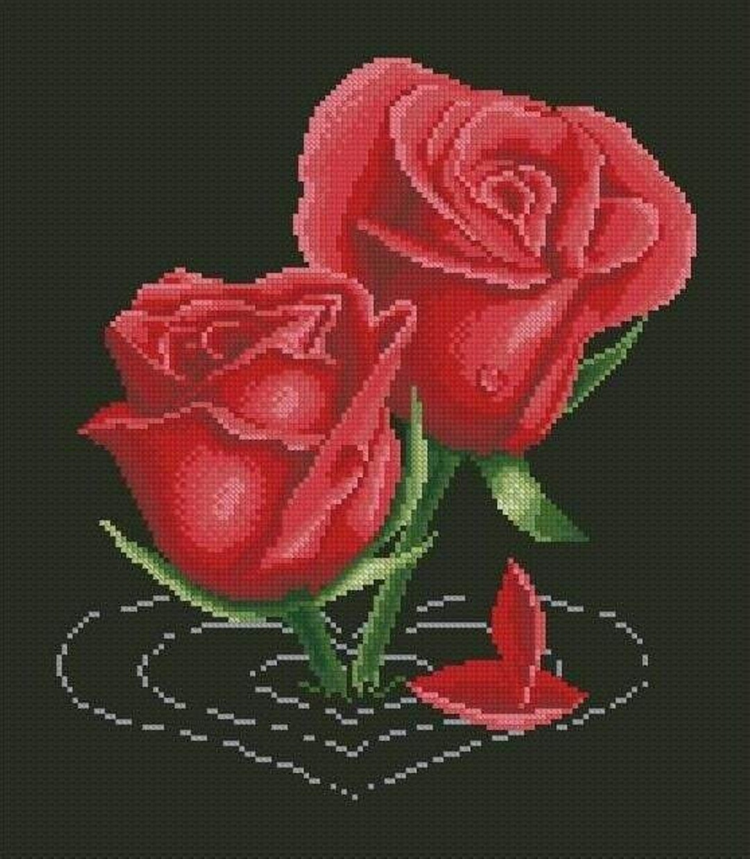 Rose Cross Stitch Pattern, Red Roses Cross Stitch, Flowers Cross Stitch ...