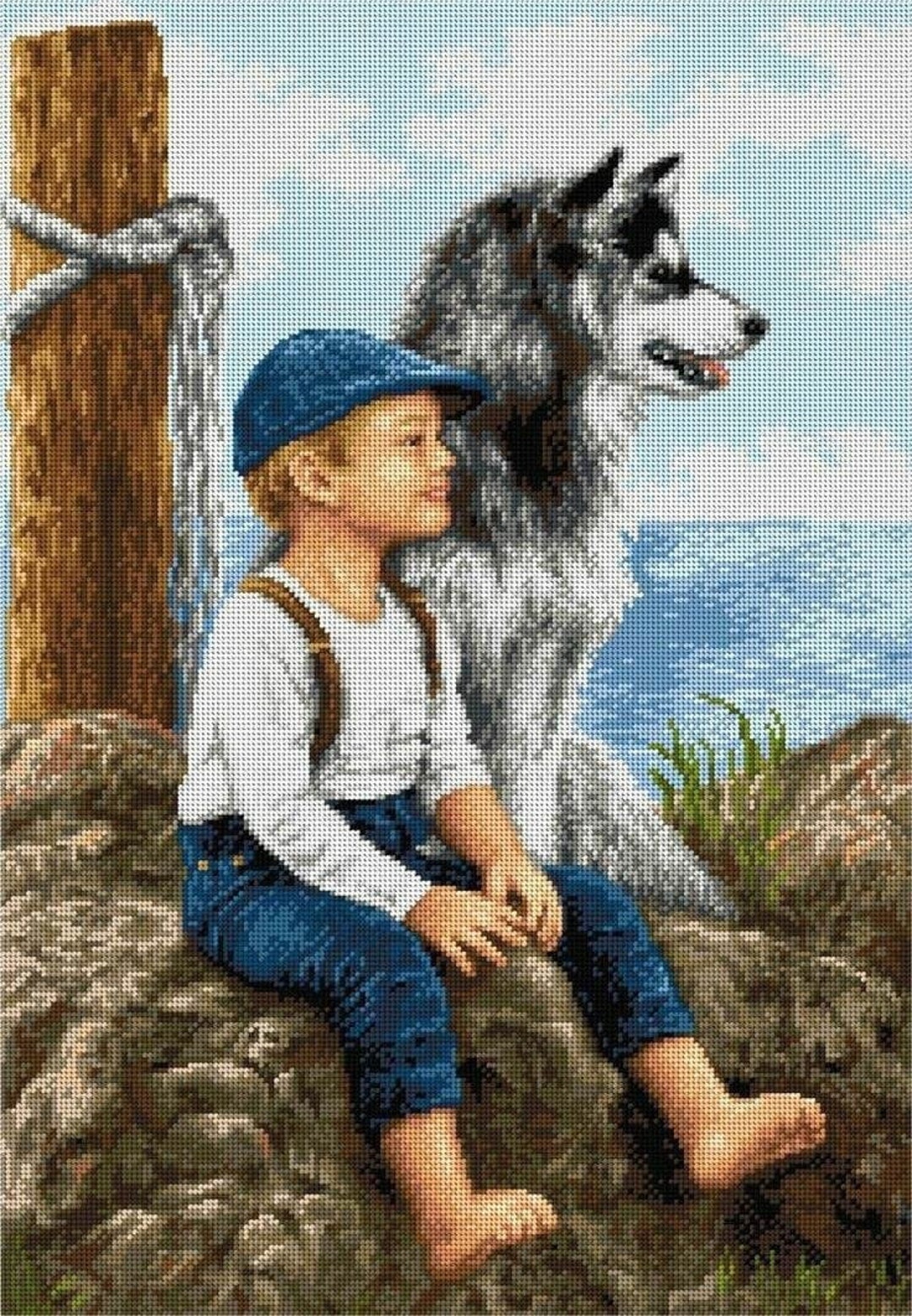 Boy and Dog Cross Stitch Pattern, Boy With Husky Cross Stitch Pattern ...