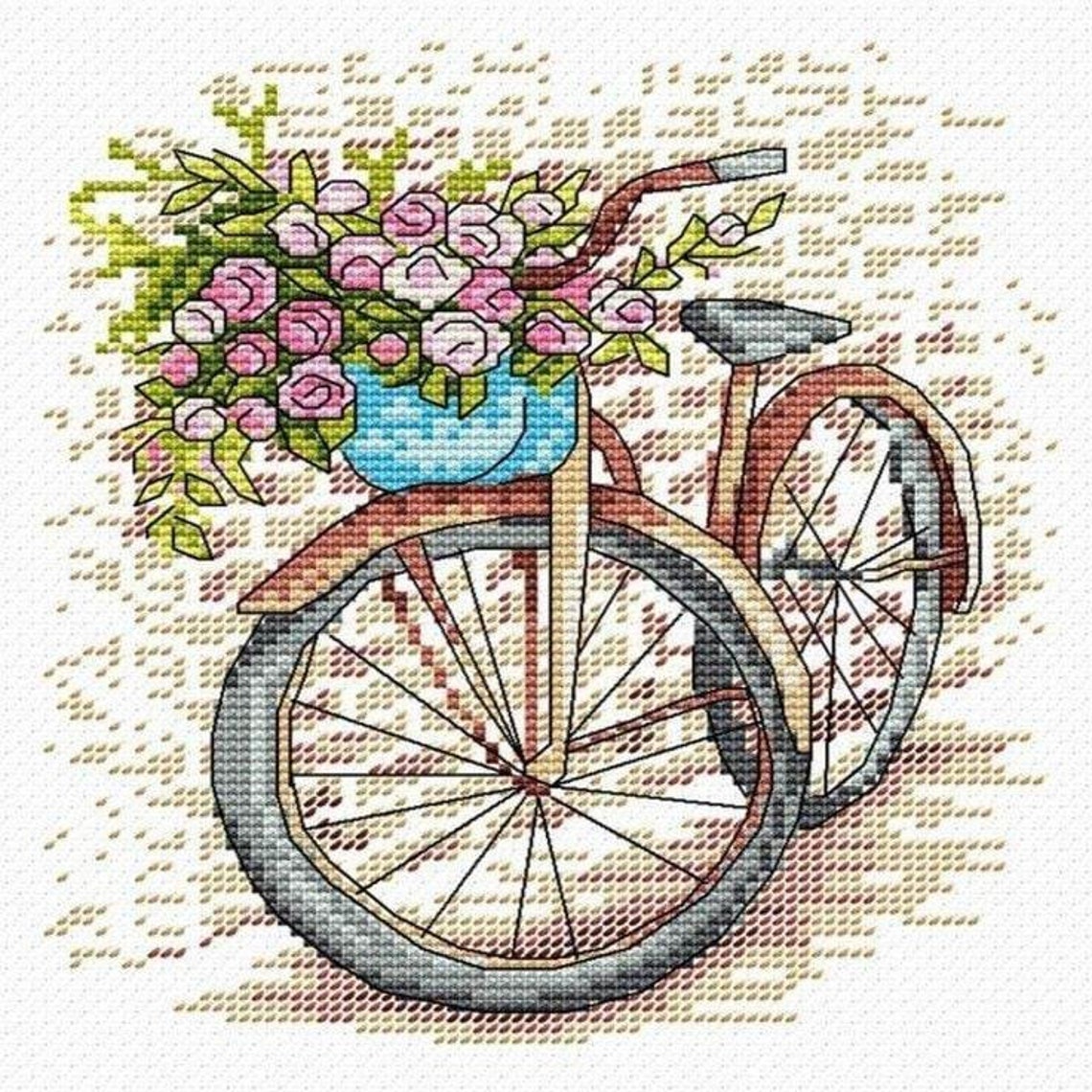 Bicycle and Flowers Cross Stitch Pattern, Flowers Cross Stitch Pattern ...