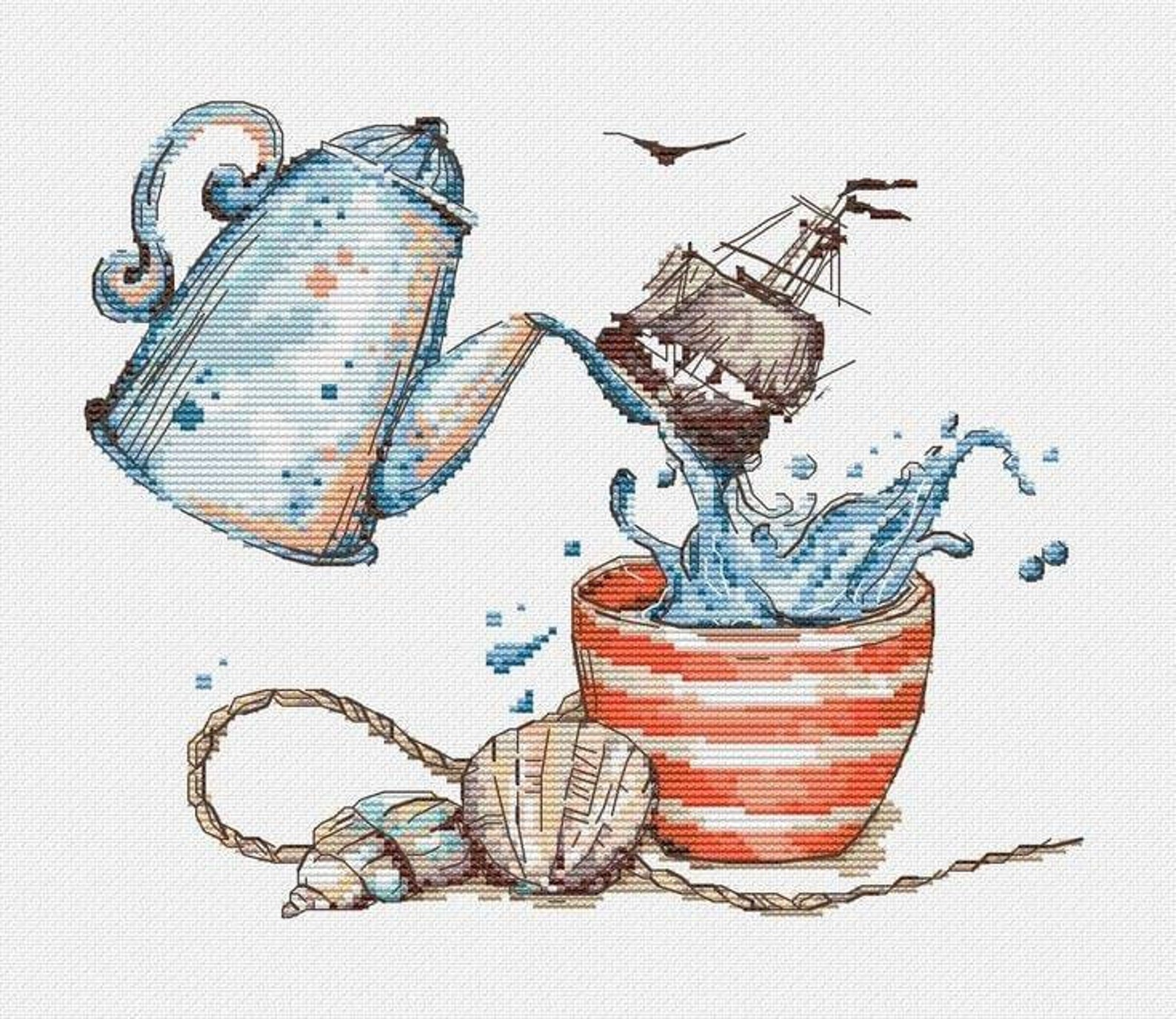 Ship and Sea Cross Stitch Pattern, Sea Landscape Cross Stitch, Surreal ...