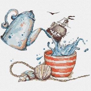 Ship and Sea Cross Stitch Pattern, Sea Landscape Cross Stitch, Surreal ...